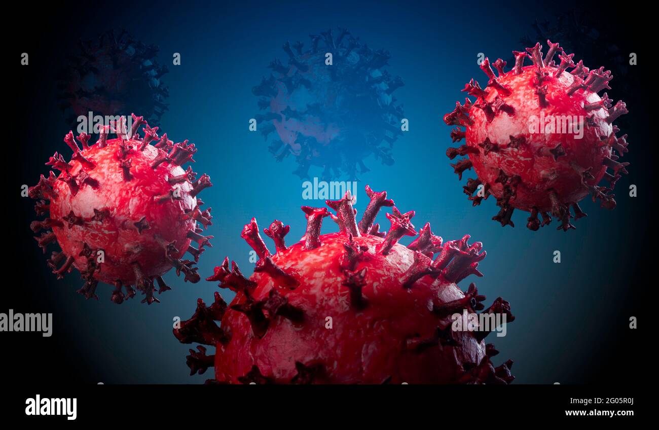 Illustration Of Corona Virus In Red Colors With Copy-space Stock Photo ...