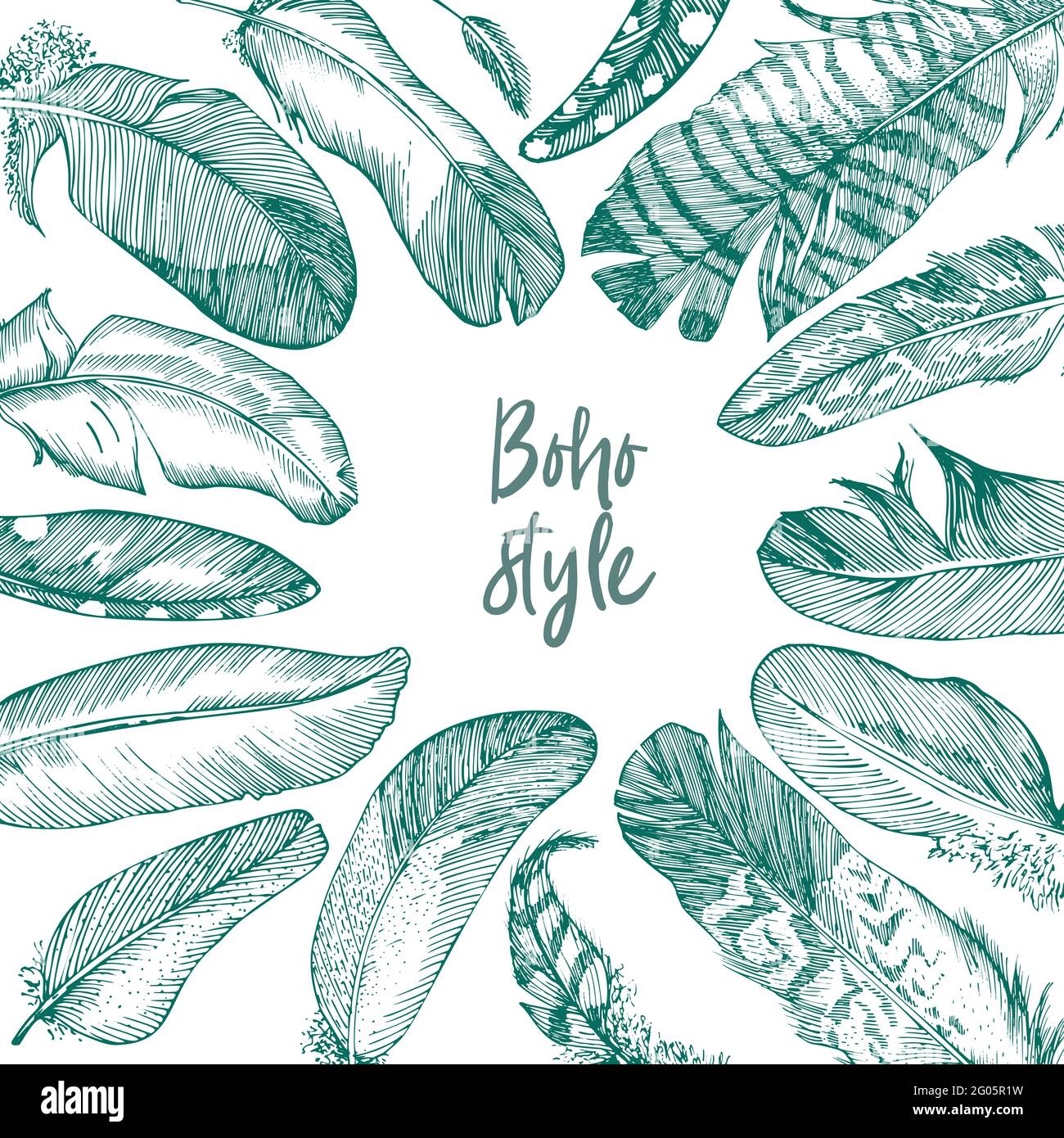 Realistic sketch of bird Feather on isolated background. Square banner ...