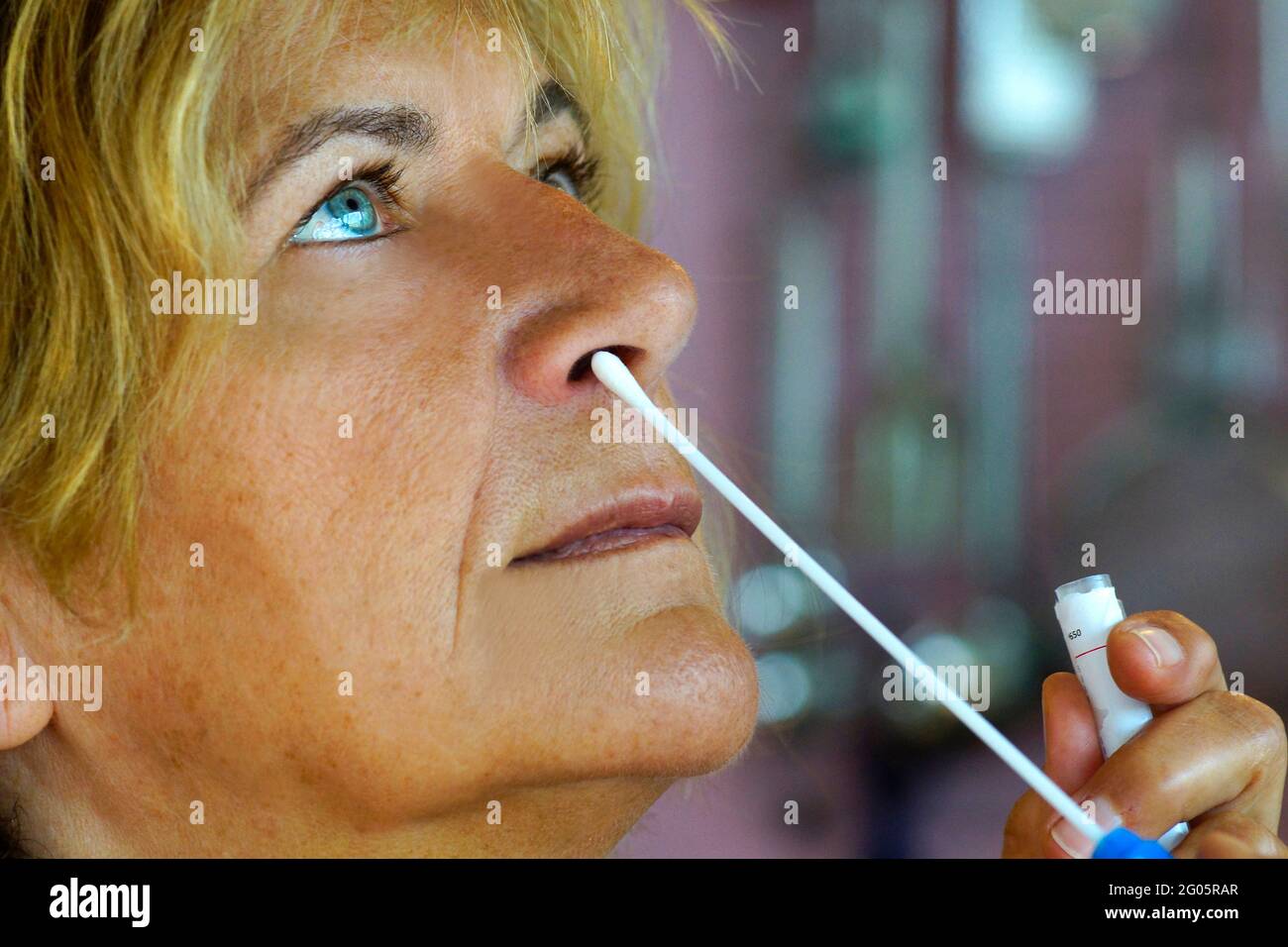 Older Woman Make A Corona Test Stock Photo - Alamy