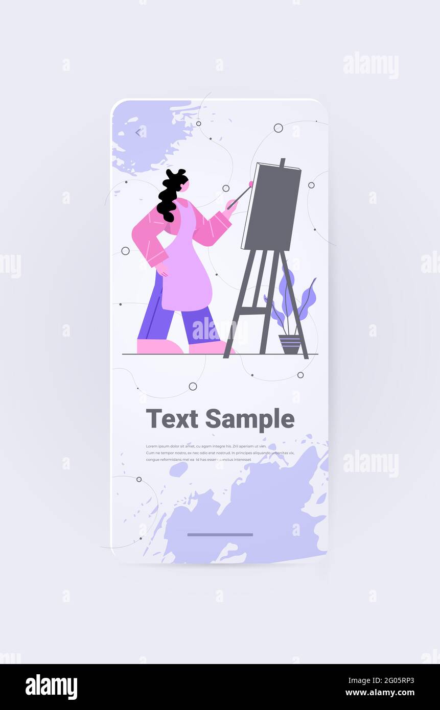 woman artist painting picture in workshop creative hobby concept ...