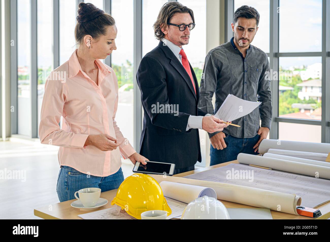 Group of Caucasian engineer teamwork meeting for planning project ...