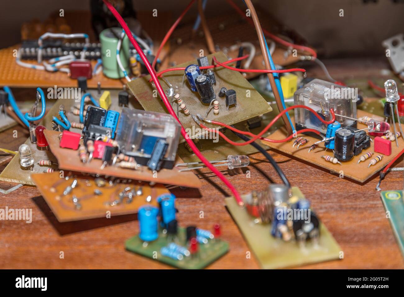 Electrical Components On Circuit Board - LED, Resistor, Capacitor Stock ...
