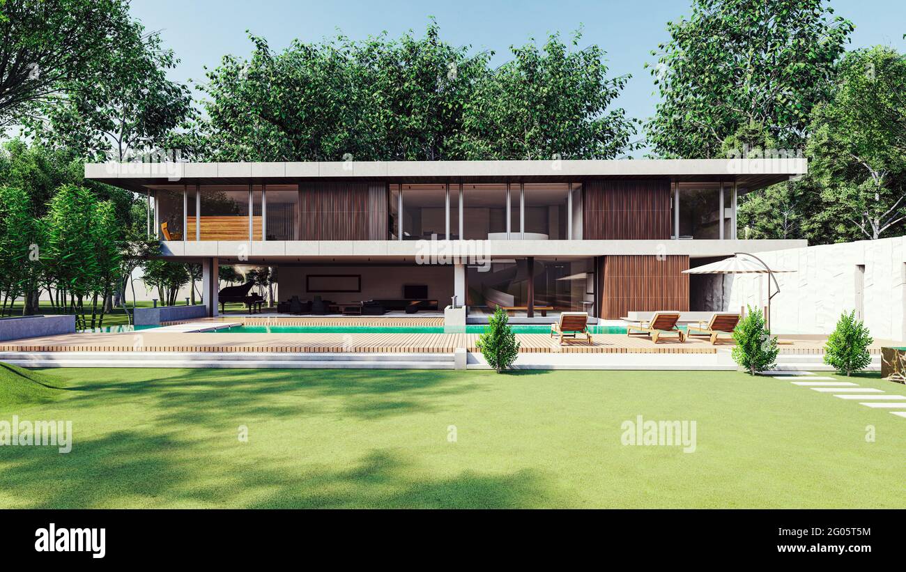 3d beautiful luxurious house exterior render Stock Photo - Alamy
