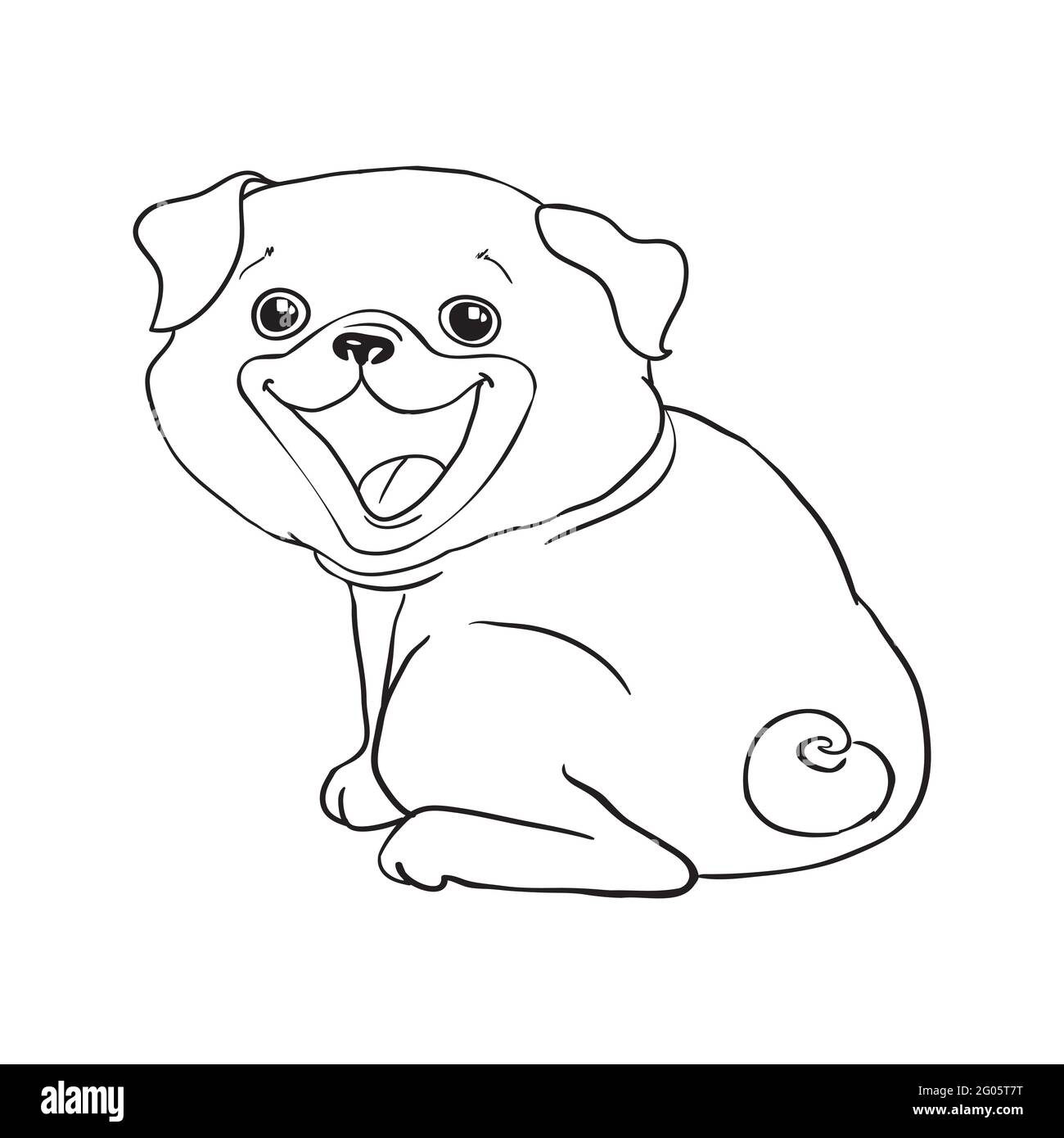 Pug vector hand drawing illustration in black color isolated on white ...