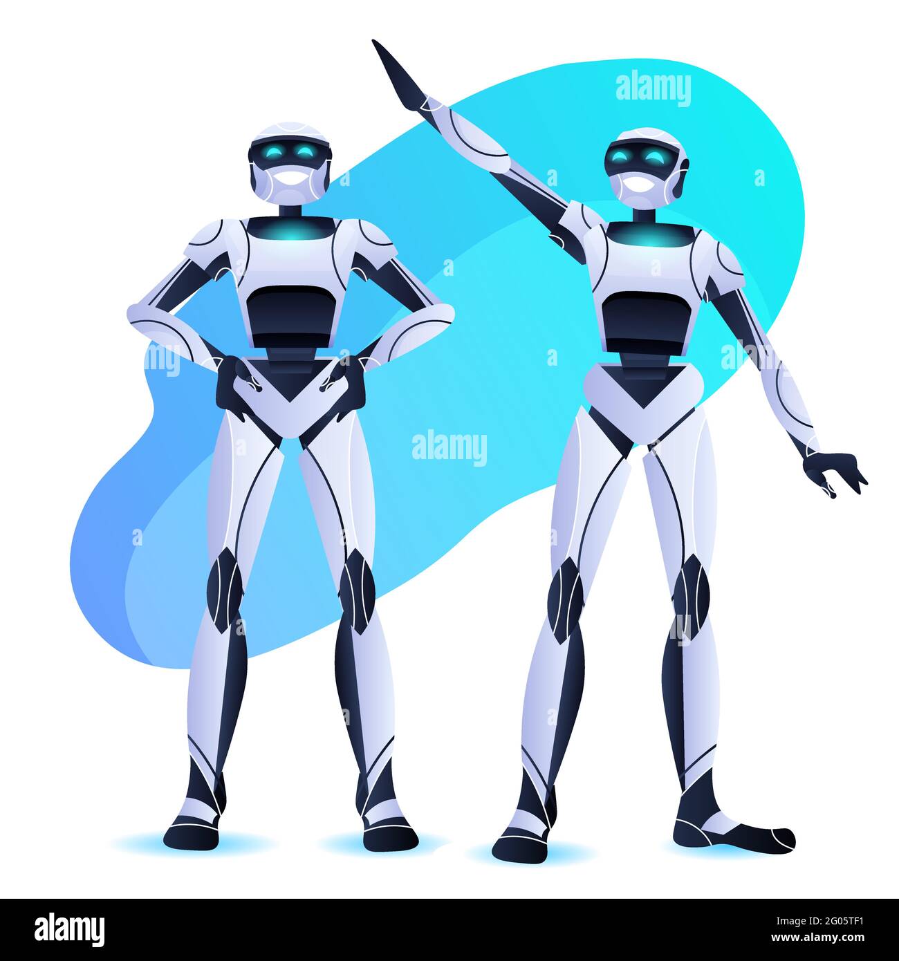 robots couple standing together modern robotic characters team ...