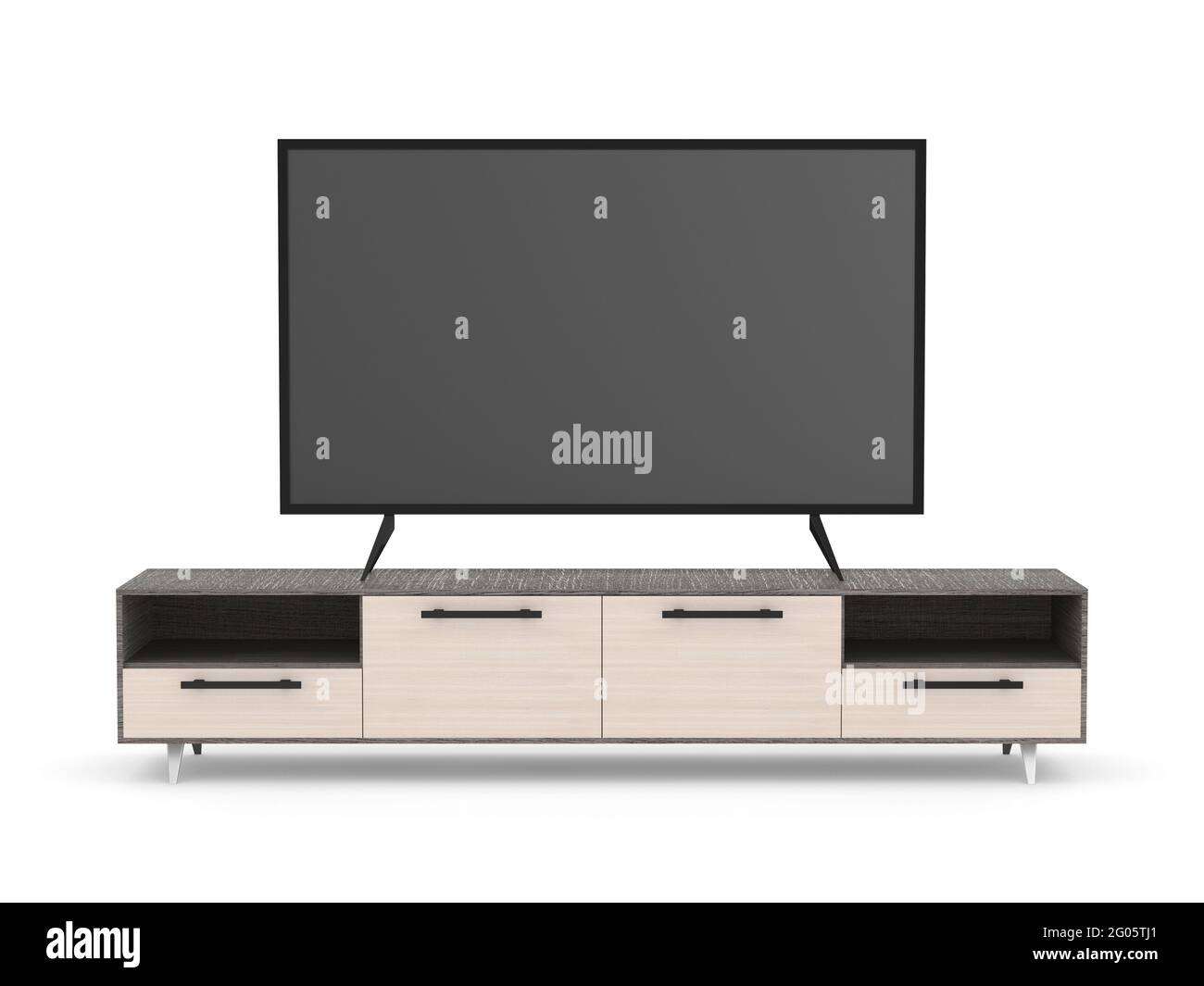 tv stand on white background. Isolated 3D illustration Stock Photo - Alamy