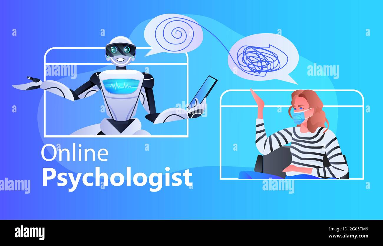 robot psychologist discussing with woman patient psychotherapeutic ...