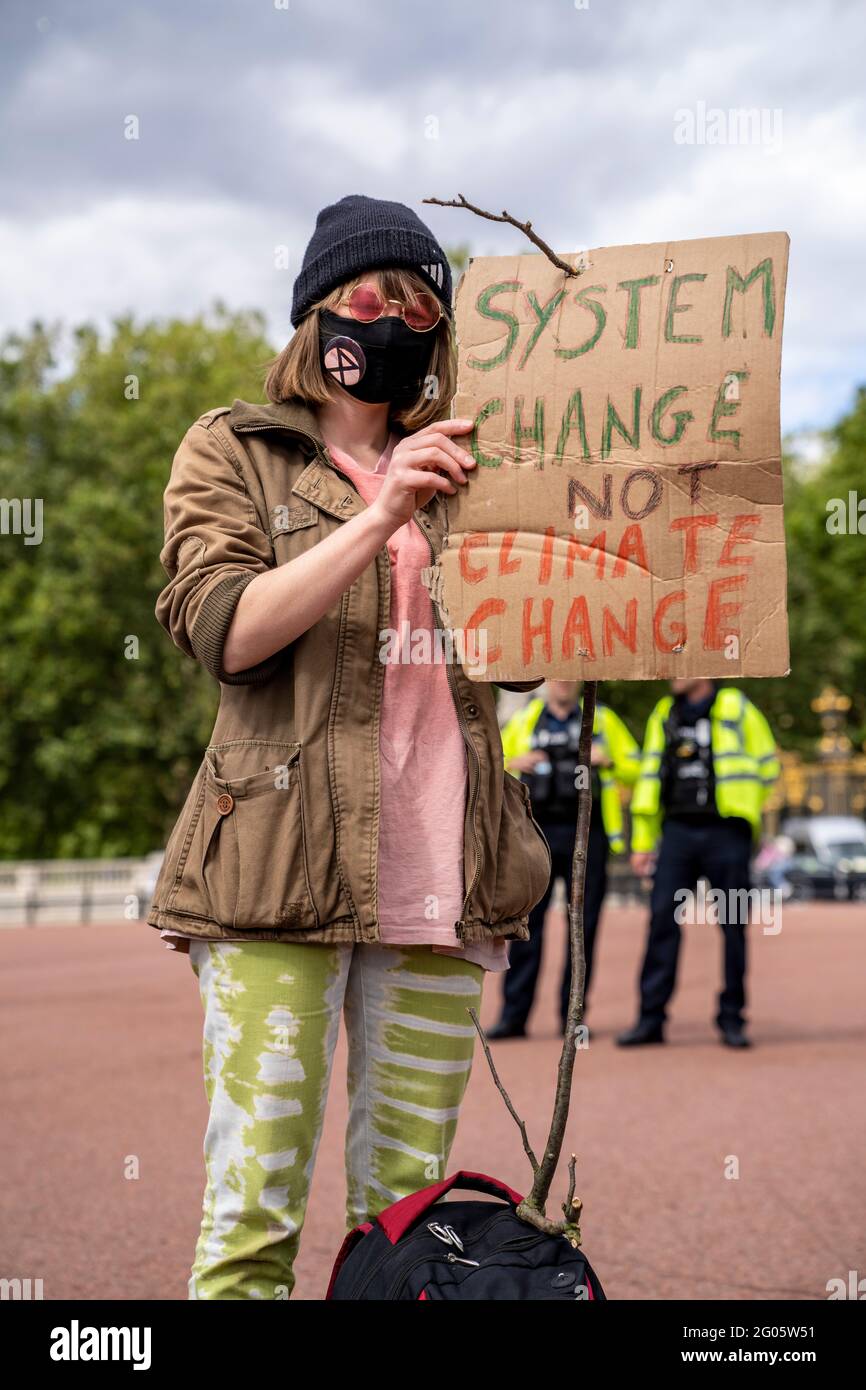 LONDON, UK – Portrait of an Extinction Rebellion activist holding a ...