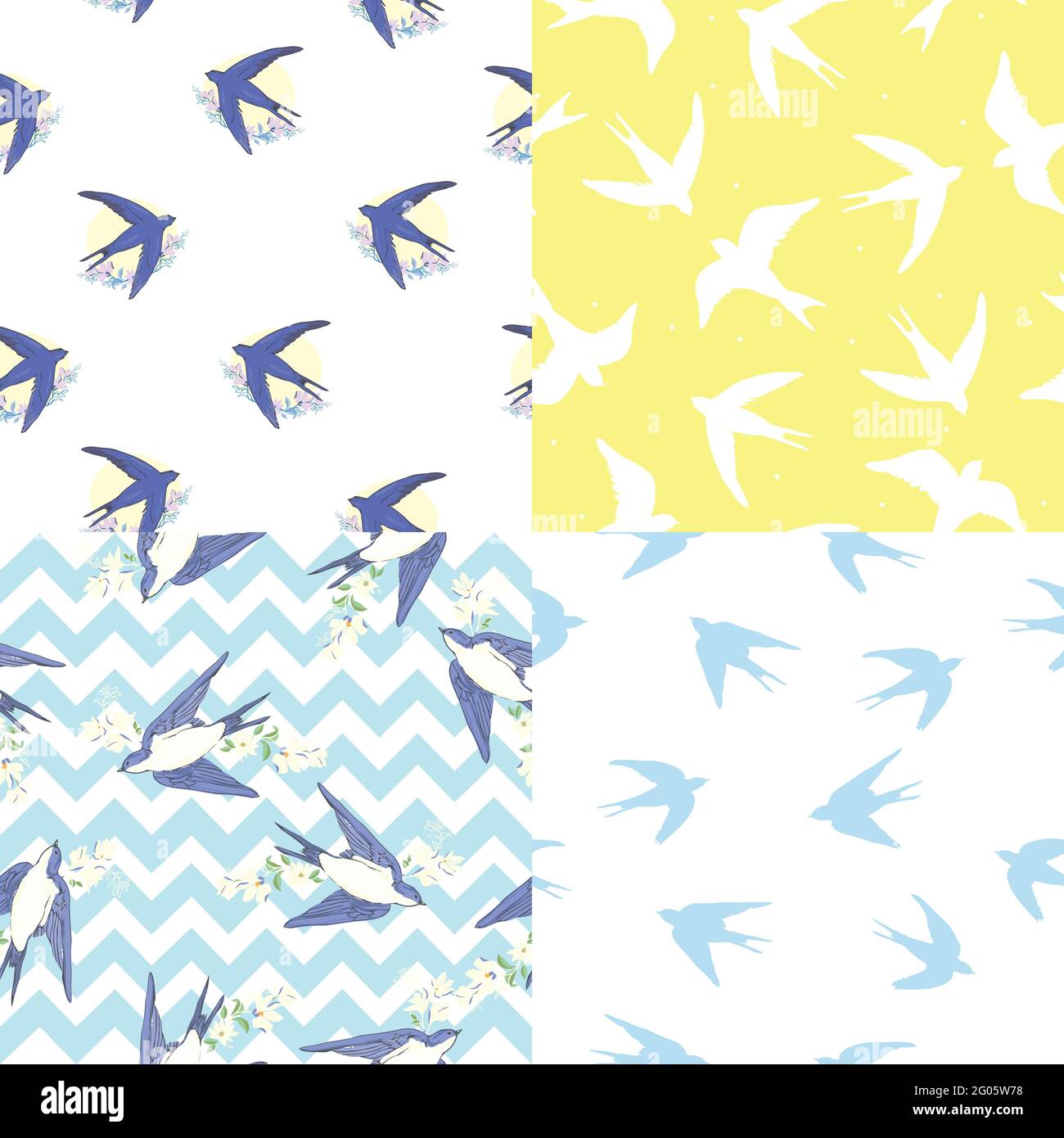 Seamless natural pattern. Many swallows fly in the sky, graphic drawing ...