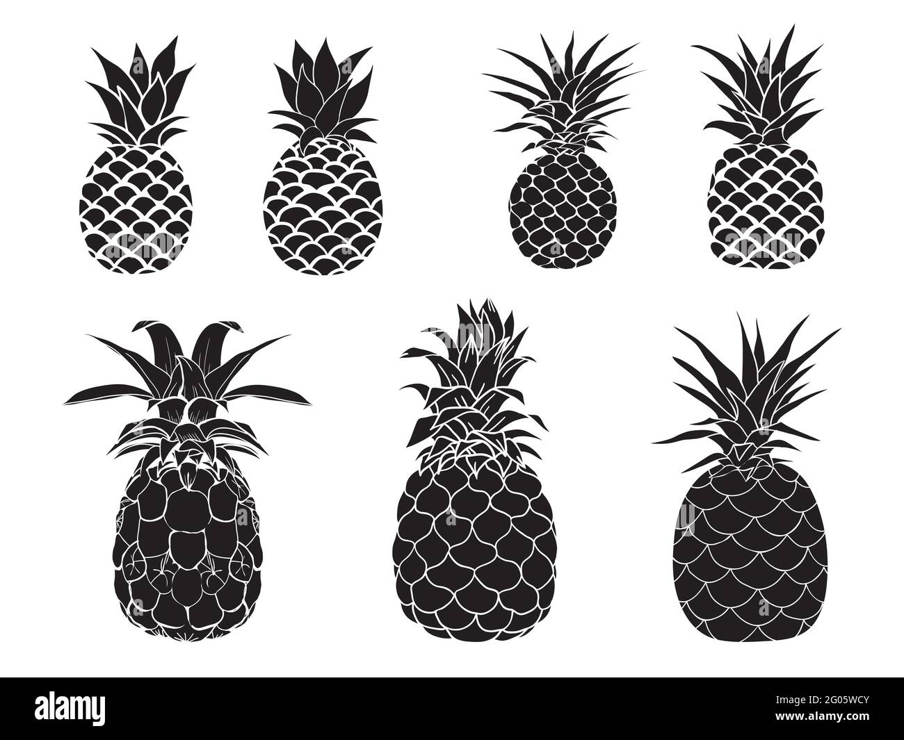 Pineapple - vector illustration of pineapple tropical fruit, black and ...