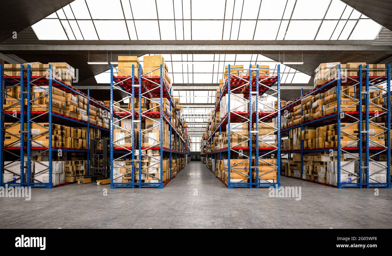 3d render of warehouse building interior Stock Photo - Alamy