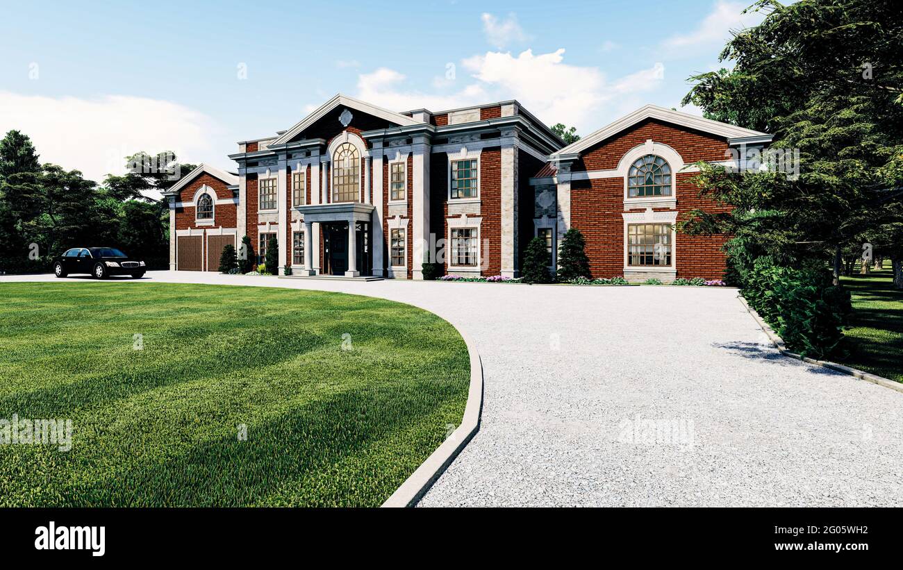 3d render of beautiful house, exterior view Stock Photo - Alamy
