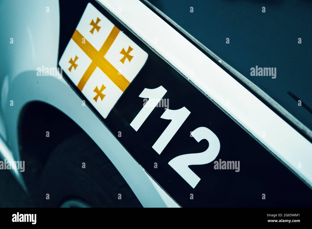 Georgia flag and 112 distress call number, support and emergency call ...