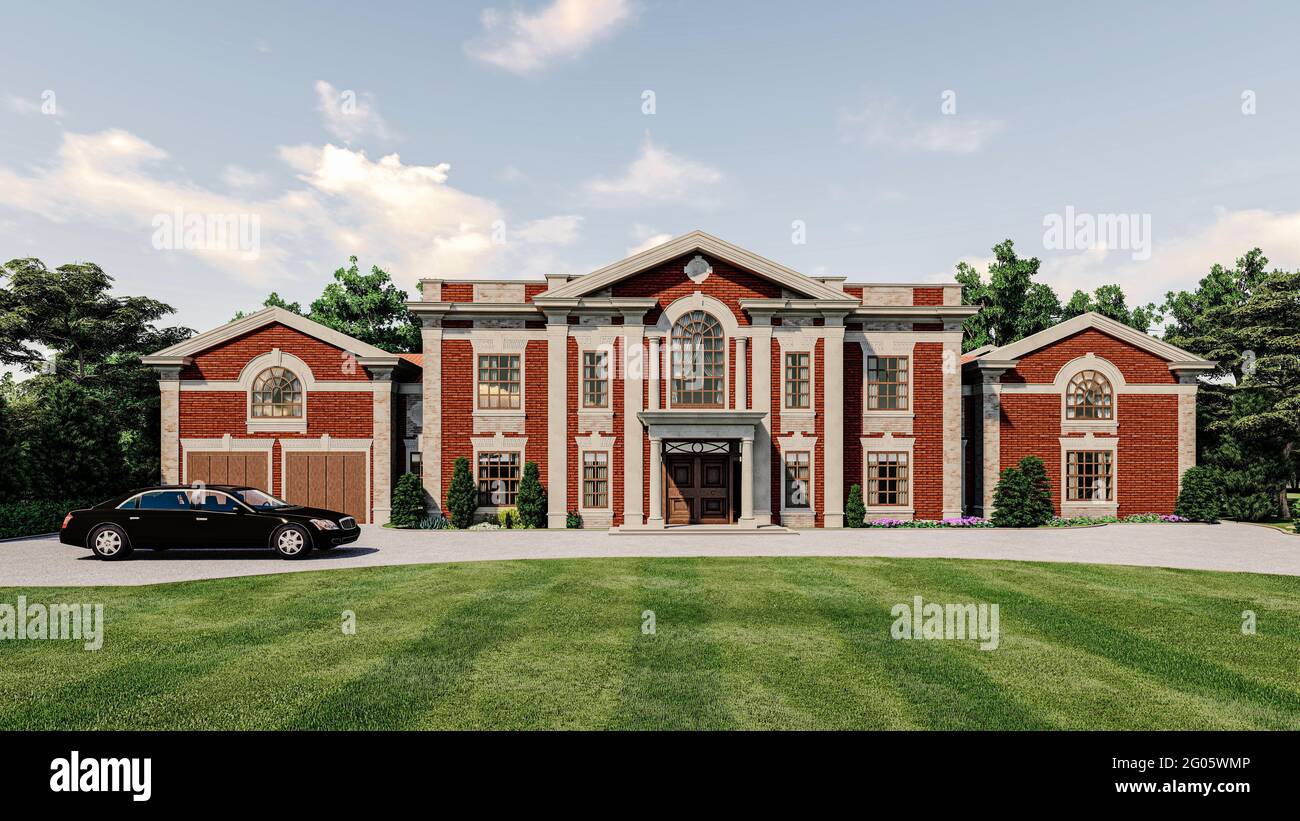3d render of beautiful house, exterior view Stock Photo - Alamy