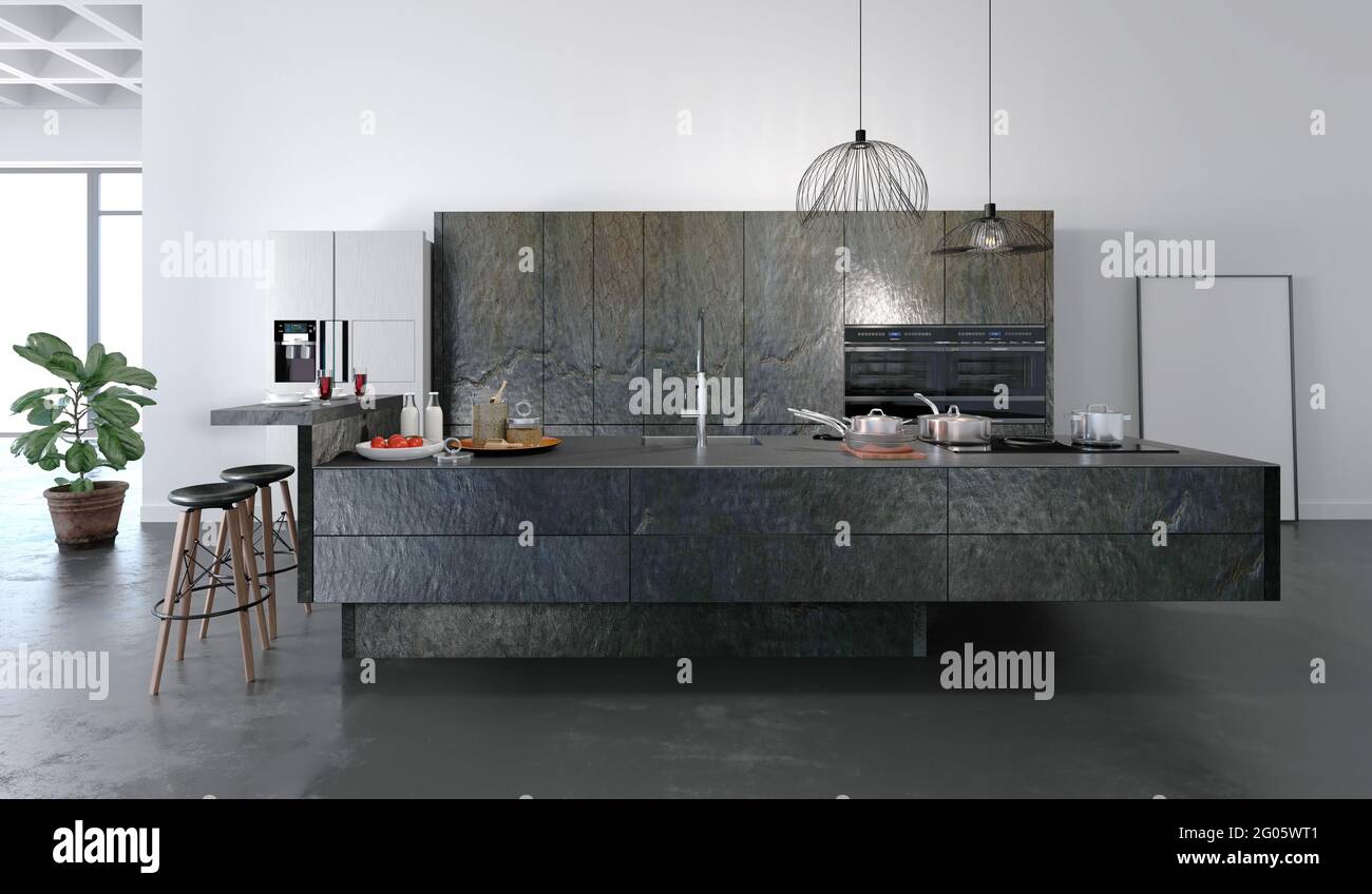 3d render of beautiful modern kitchen Stock Photo - Alamy