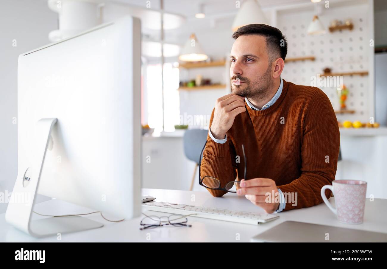 Confident businessman team leader lead group videoconference meeting ...