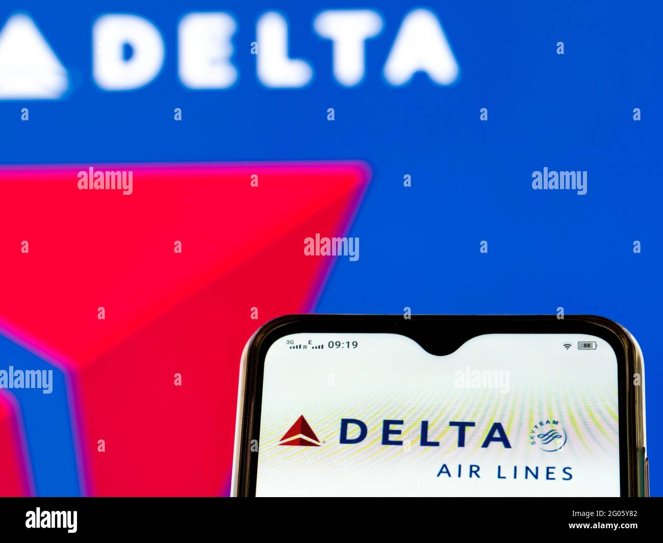 In this photo illustration Delta Air Lines, Inc. logo seen displayed on ...