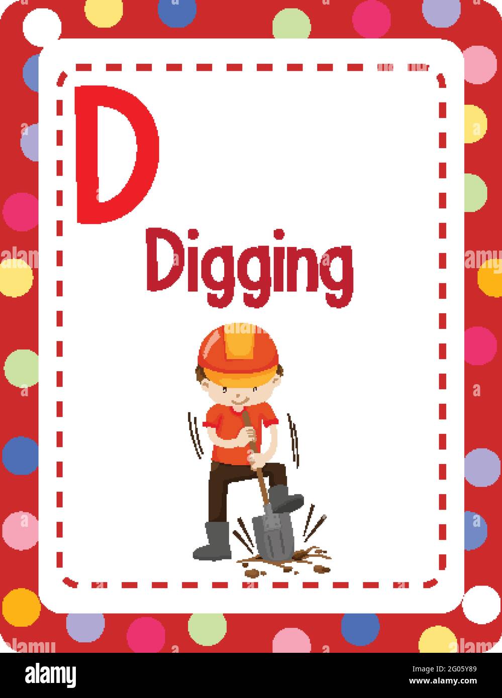 Alphabet flashcard with letter D for Digging illustration Stock Vector ...