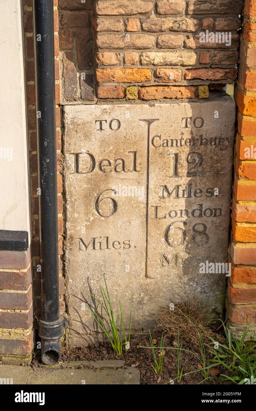Old Mile stone in Sandwich Kent Stock Photo - Alamy