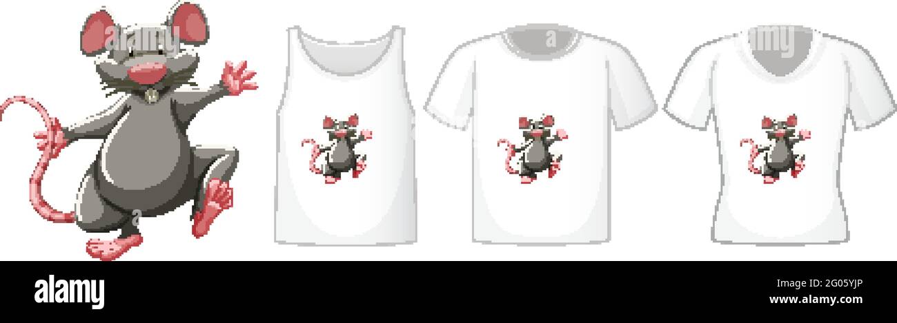 Mouse in stand position cartoon character with many types of shirts on ...