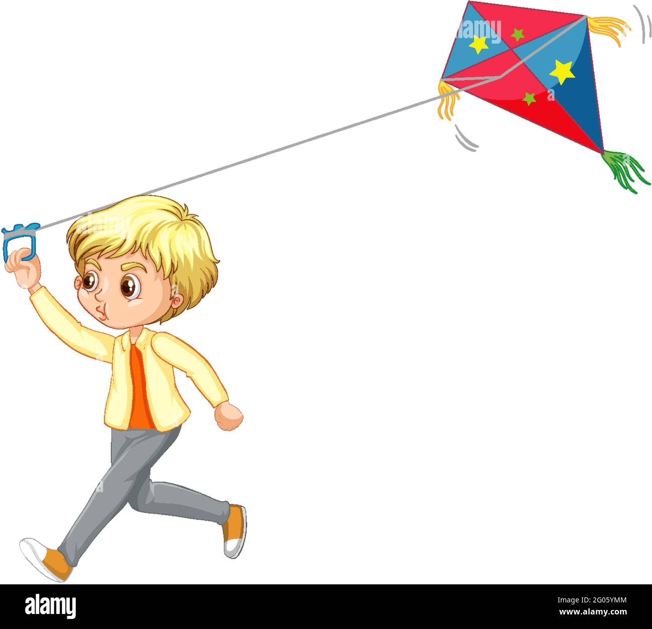 Cute boy playing kite cartoon character isolated illustration Stock ...