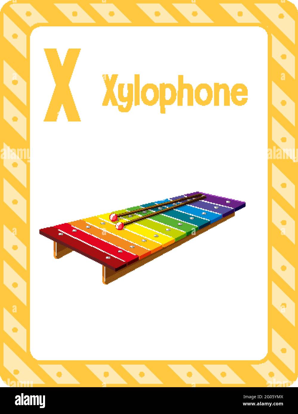 Alphabet flashcard with letter X for Xylophone illustration Stock ...