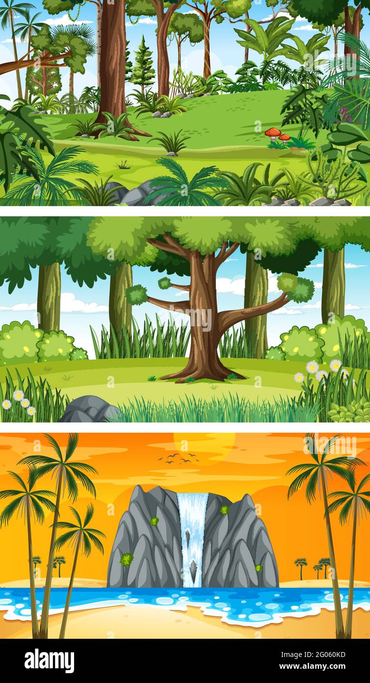 Three different nature horizontal scenes illustration Stock Vector ...