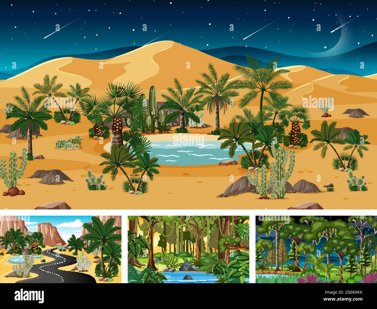 Set of different nature horizontal scenes illustration Stock Vector ...