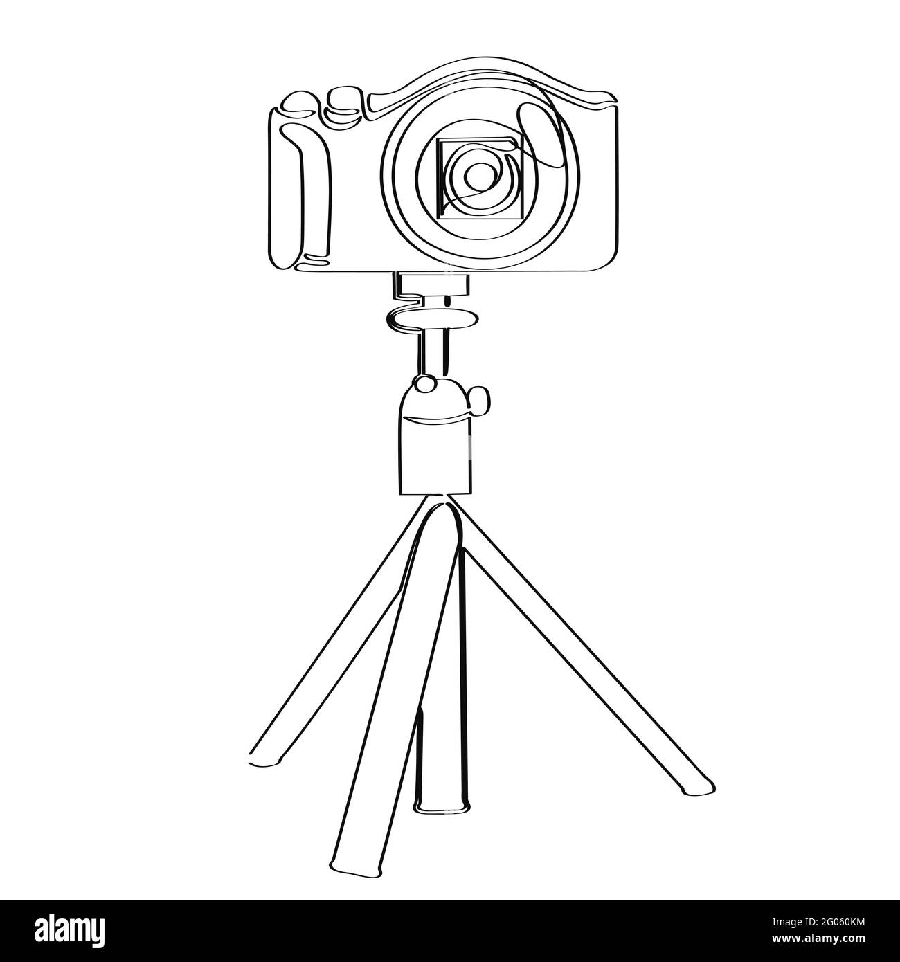 The action camera isolated on a white background is drawn with a single ...