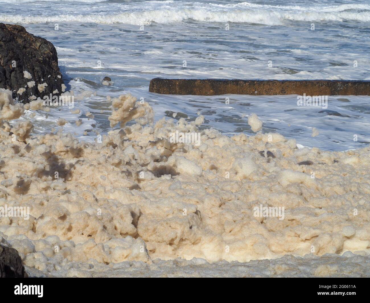 Dancing sea foam bouncing up off the water, being buffeted about by the ...