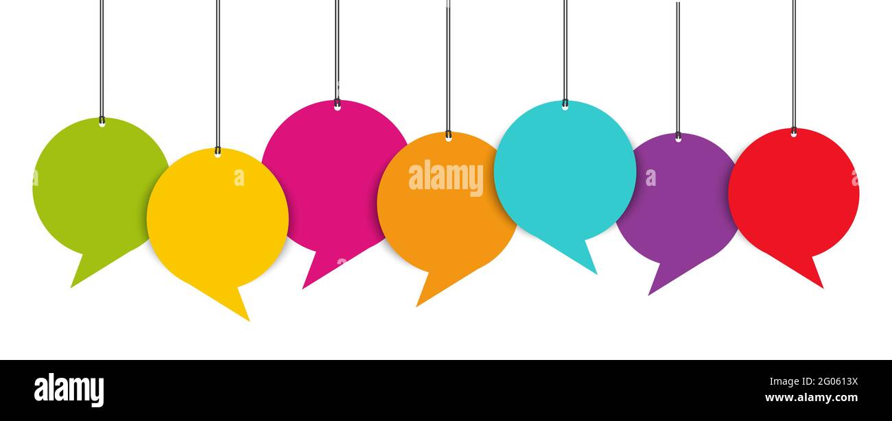 EPS 10 vector illustration of colored speech bubble hang tags isolated ...