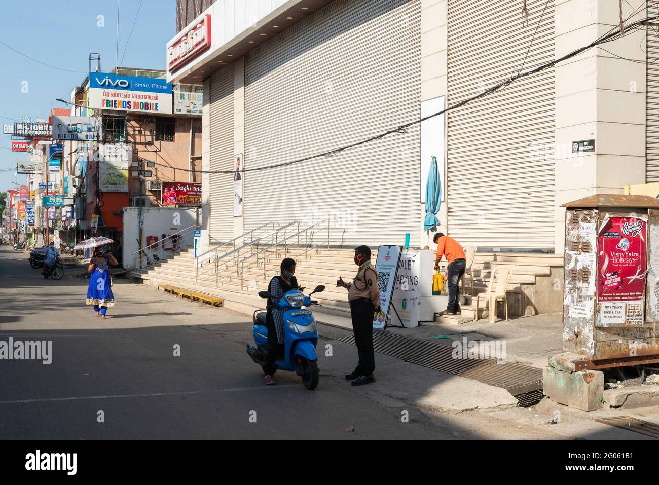 PONDICHERRY, INDIA - June 2021: Pothy's mall closed during the lockdown ...