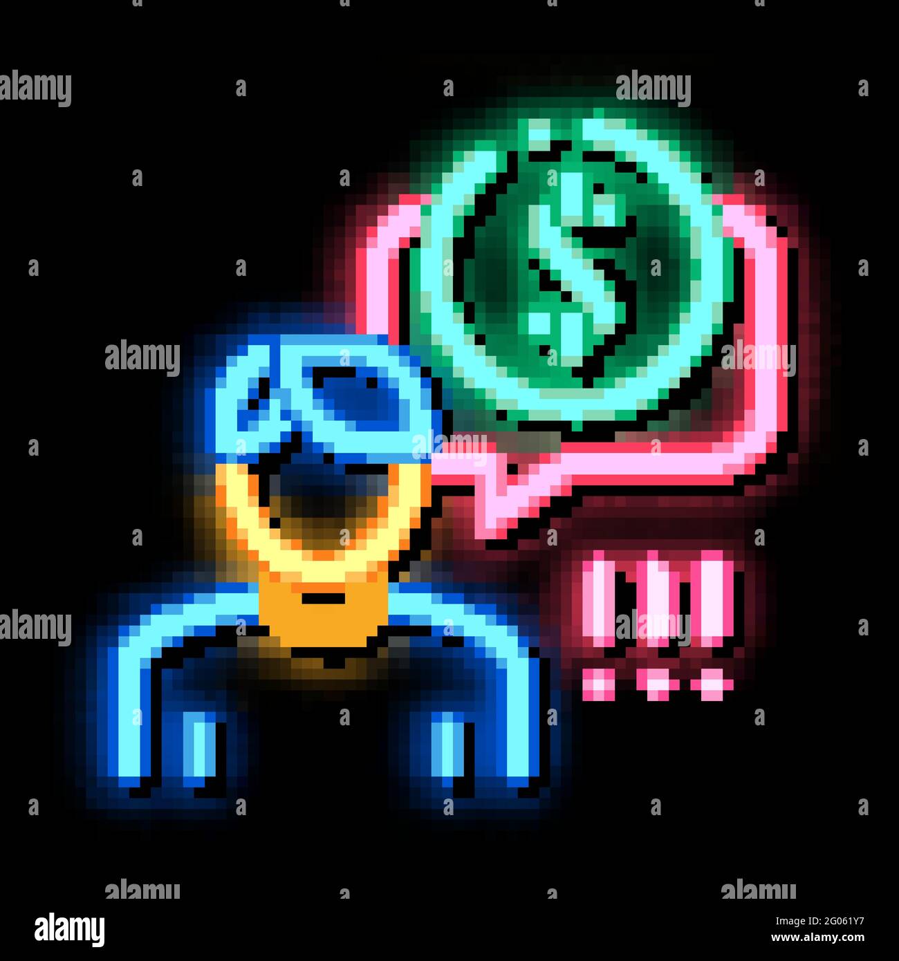 Man Persistently Waiting for Salary neon glow icon illustration Stock ...