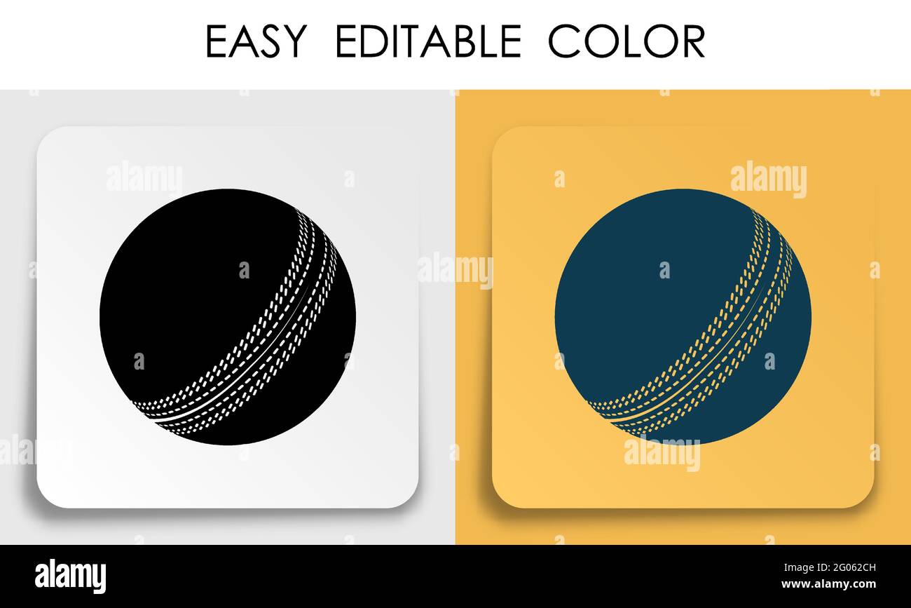 Sports cricket ball icon on paper square sticker with shadow. Sport ...