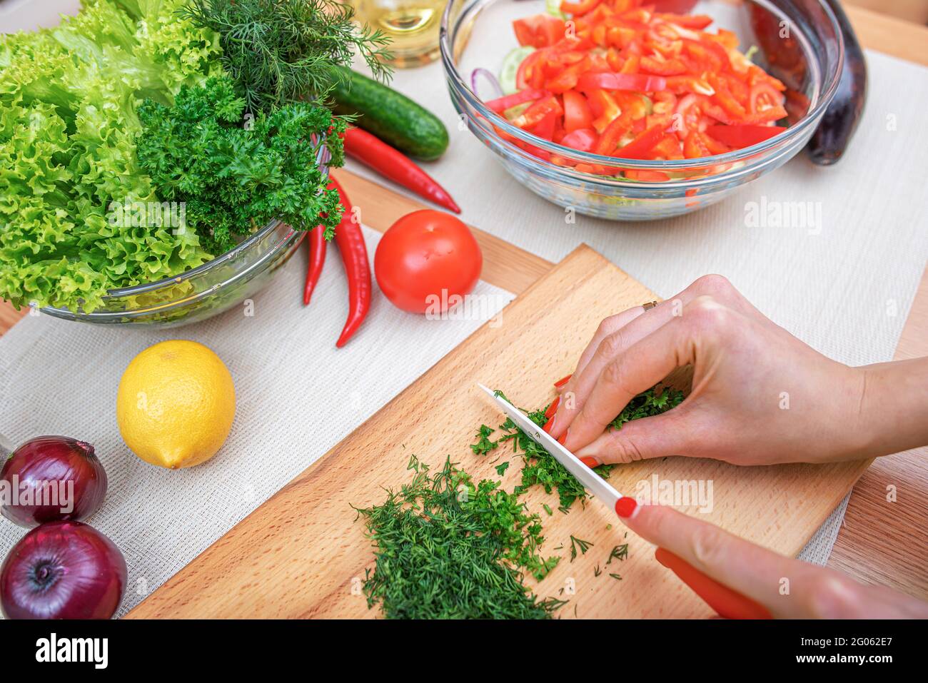 Healthy food products on the table in the kitchen Stock Photo - Alamy