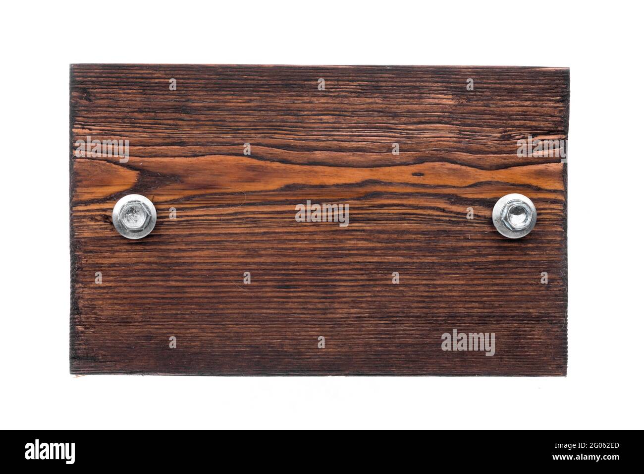 Wooden plaque or wall sign with two iron bolts. Isolated on white ...