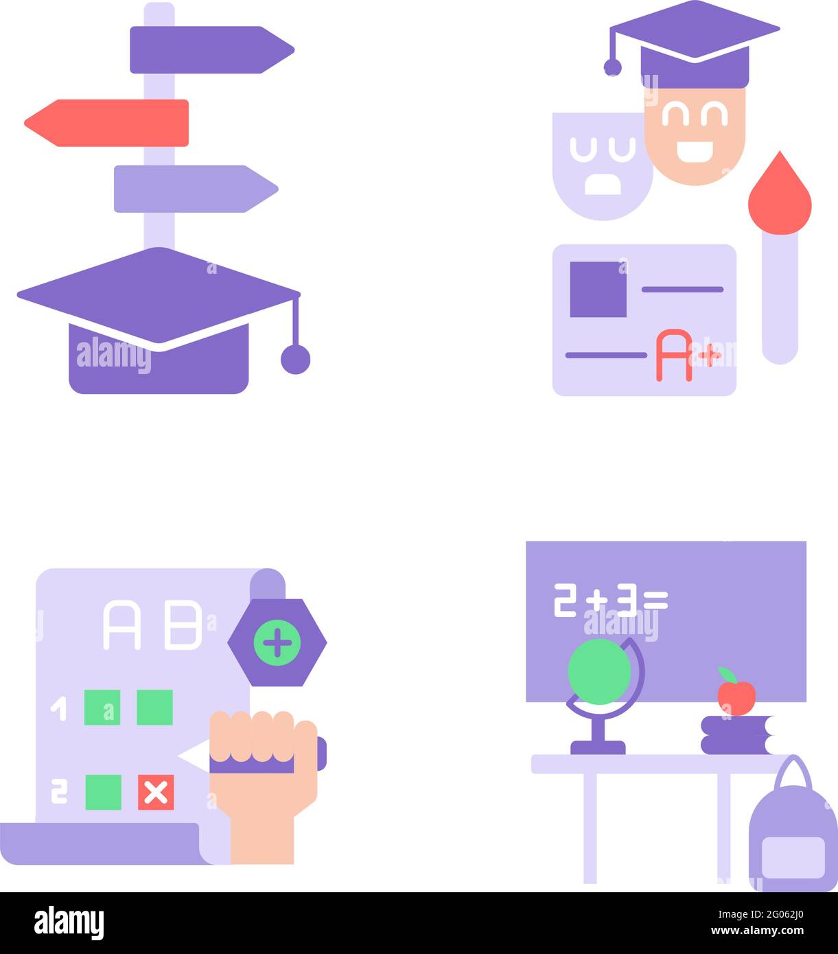 Skill improvement with education vector flat color icon set Stock ...