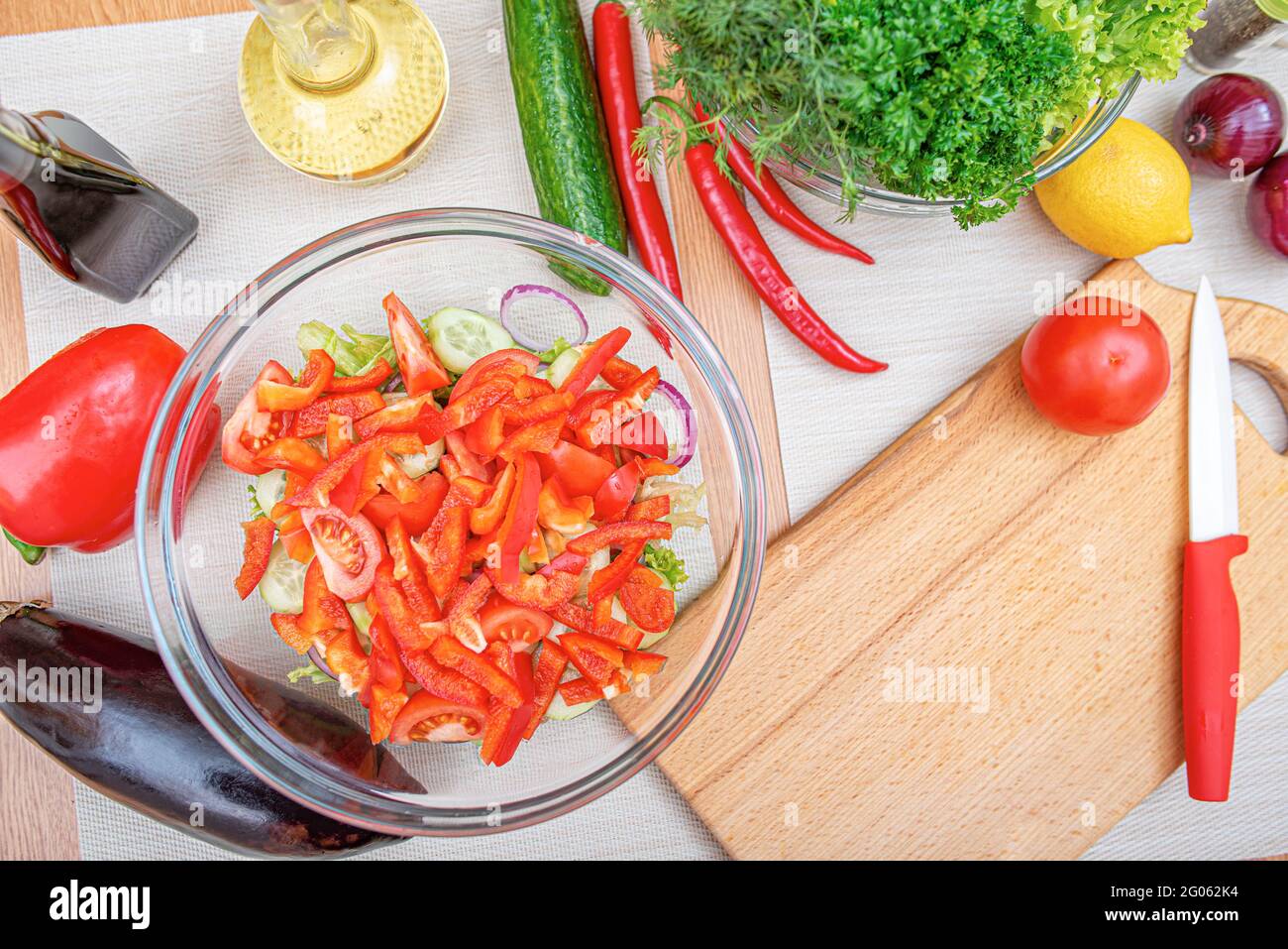 Healthy food products on the table in the kitchen Stock Photo - Alamy