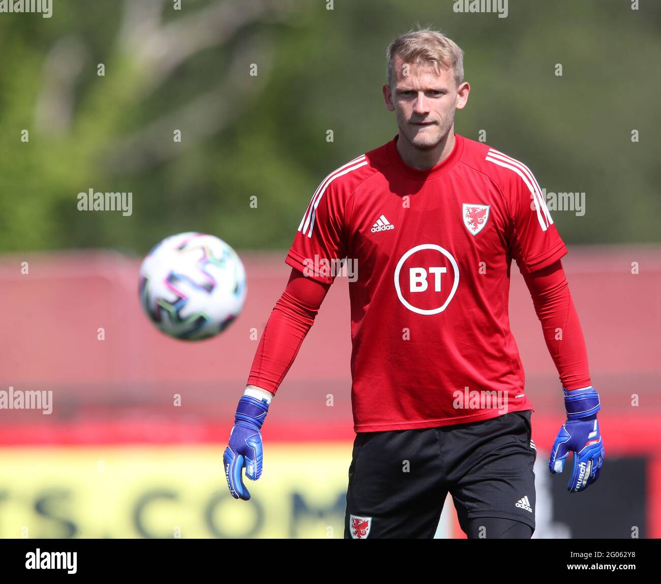 Wales goalkeeper Adam Davies during the training session at the Vale ...