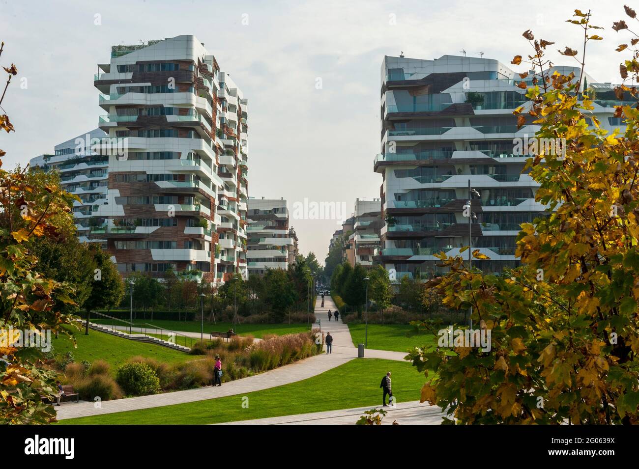 View of Hadid Residences: Angular balconies and timber panelling ...