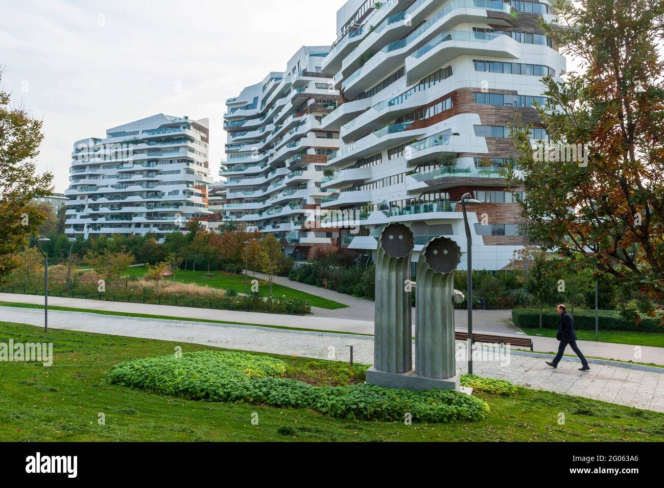 View of Hadid Residences: Angular balconies and timber panelling ...
