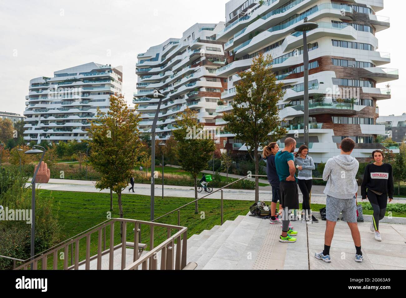View of Hadid Residences: Angular balconies and timber panelling ...