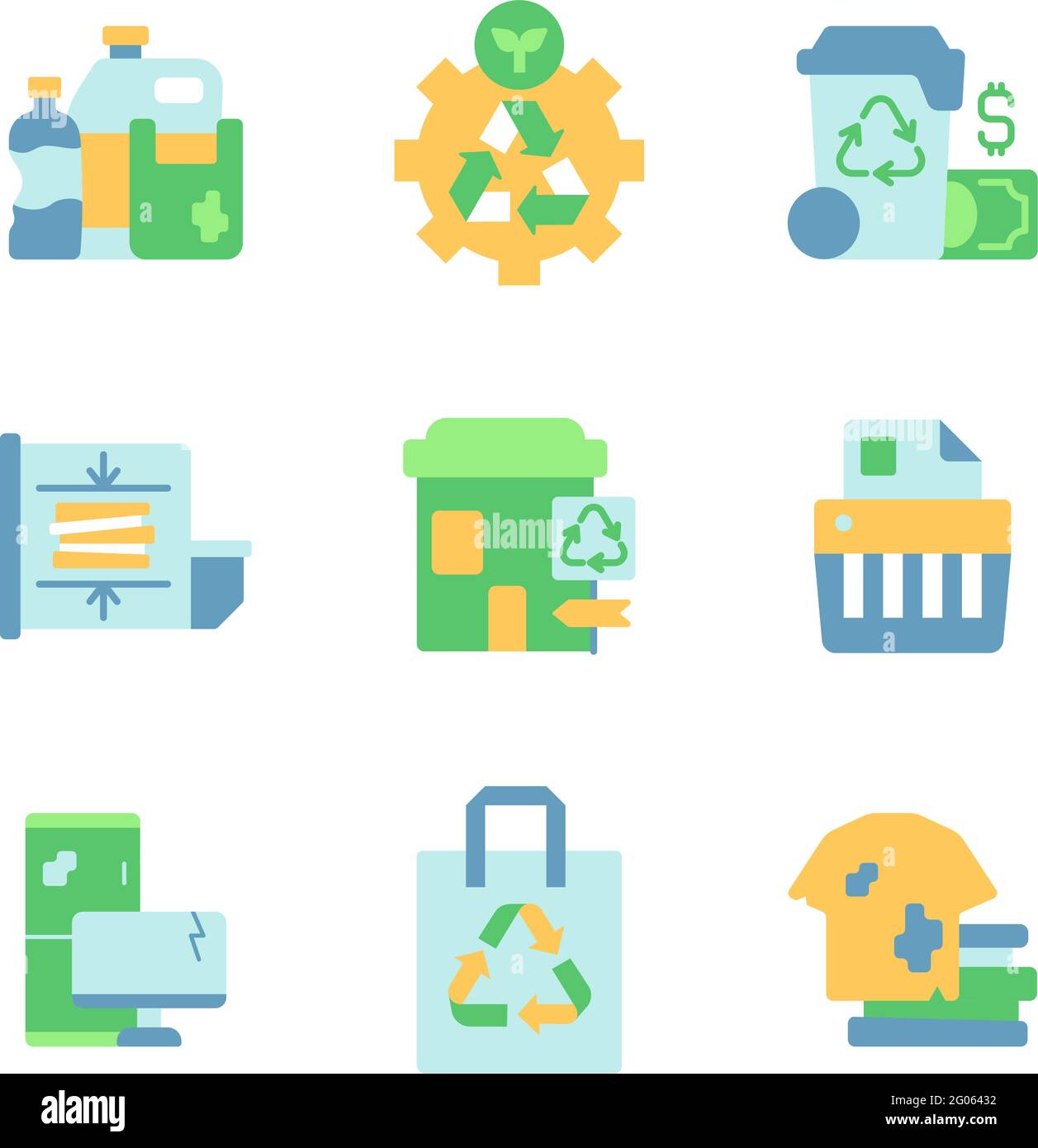 Trash and waste disposal vector flat color icon set Stock Vector Image ...