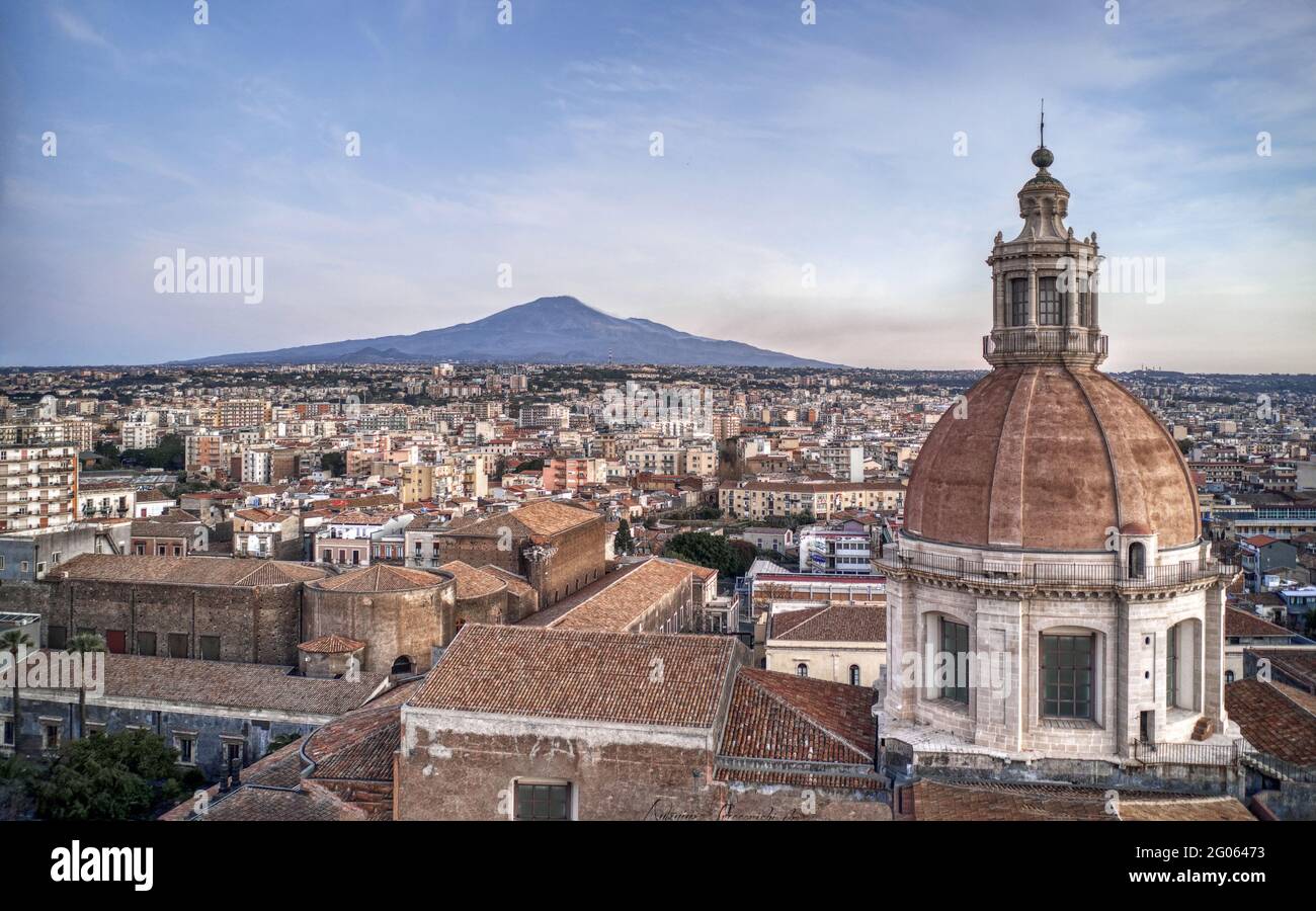 Aerial view of the dome and roofs of the Benedictine Monastery and in ...