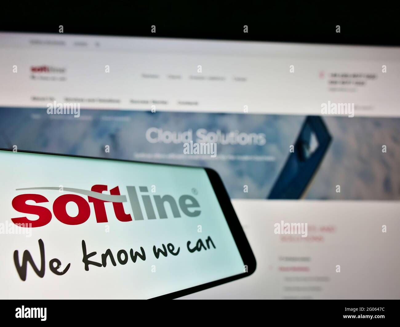 Smartphone with logo of IT solutions provider Softline International on ...