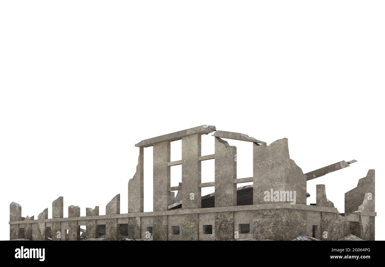 3D illustration ruined city building isolated on white Stock Photo - Alamy
