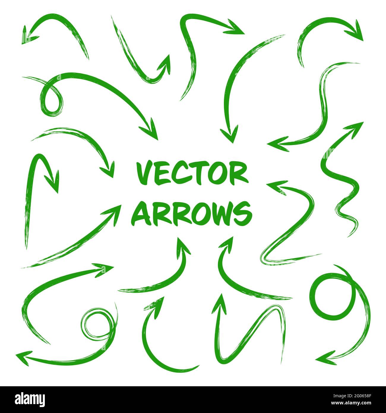 Green hand drawn arrows isolated on white background. Doodle arrow ...