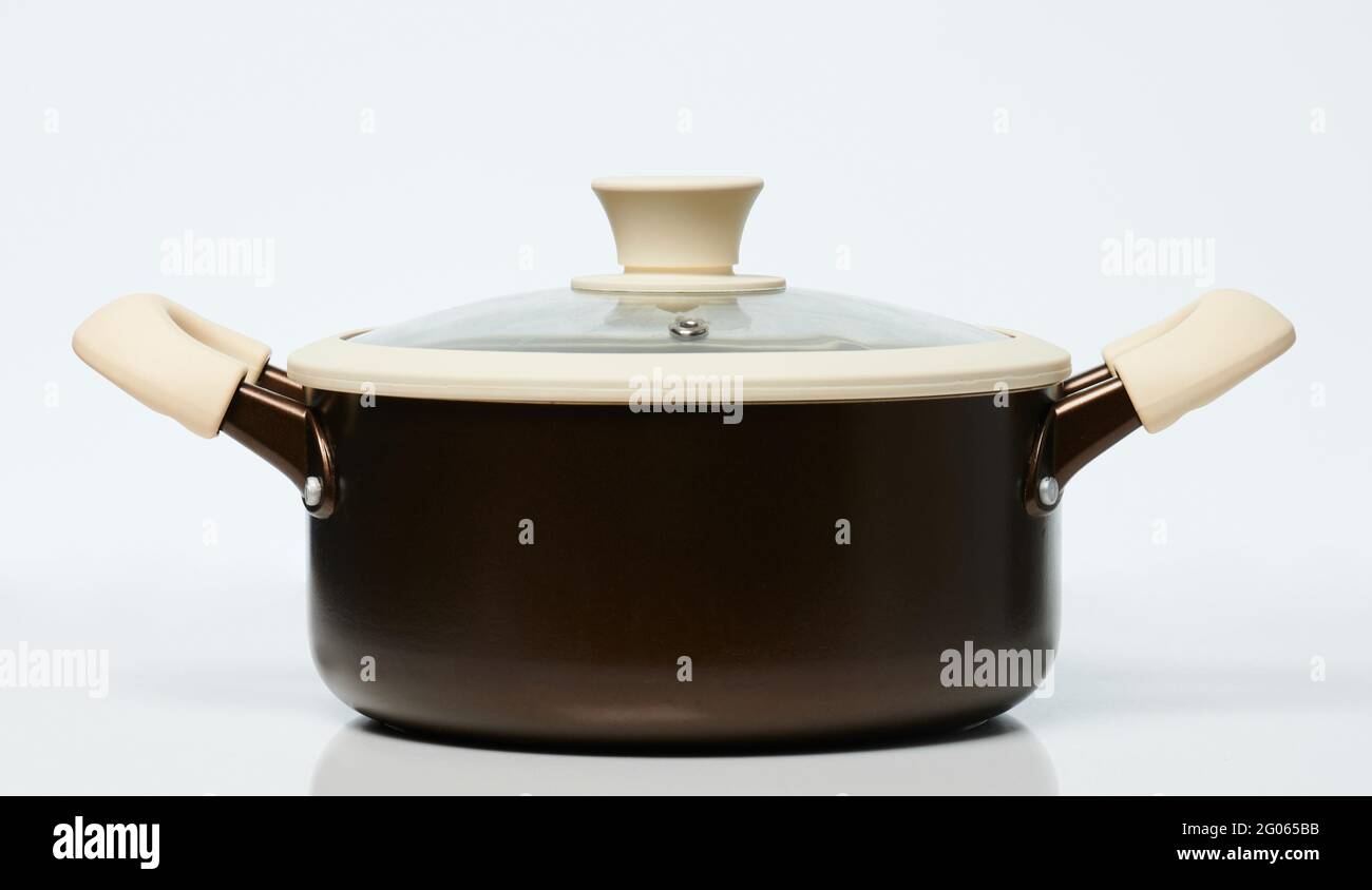 Brown cooking pot side view isolated on white background Stock Photo ...
