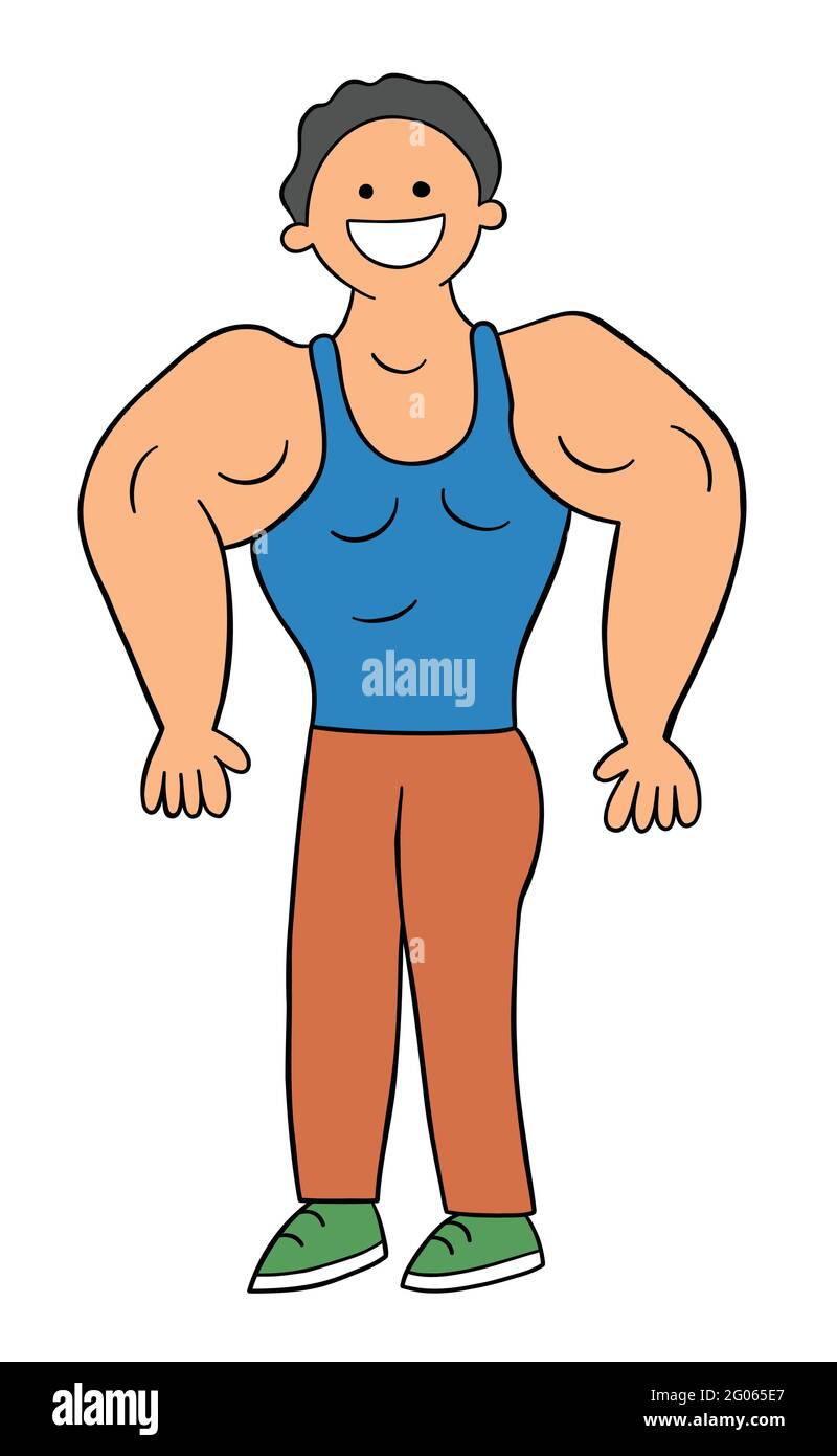 Cartoon man muscular and showing off his muscles, vector illustration ...