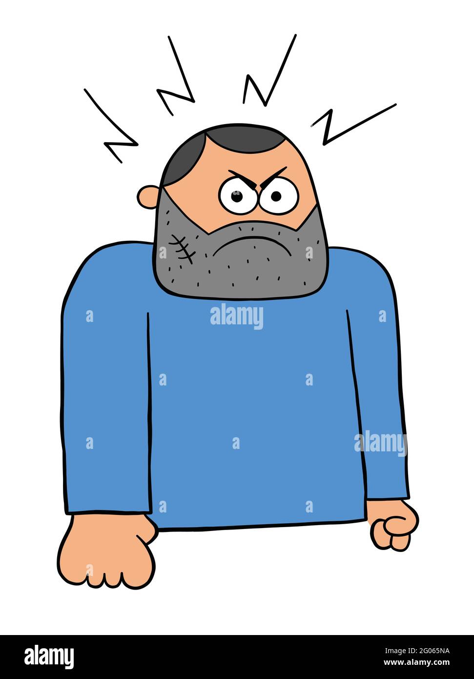 Cartoon angry bad man, vector illustration. Black outlined and colored ...